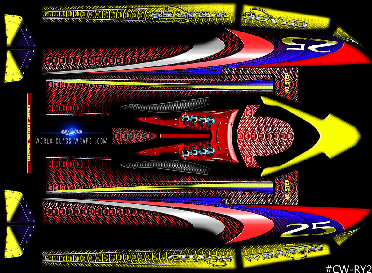 Custom CHAOS WEAVER graphics for AquaCraft UL-1 Superior rc boat