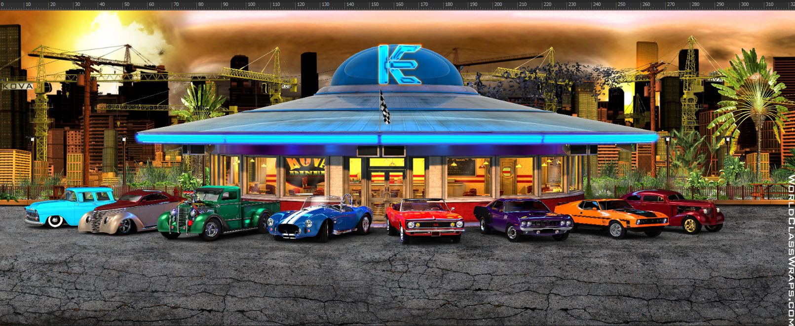 Custom classic car mural